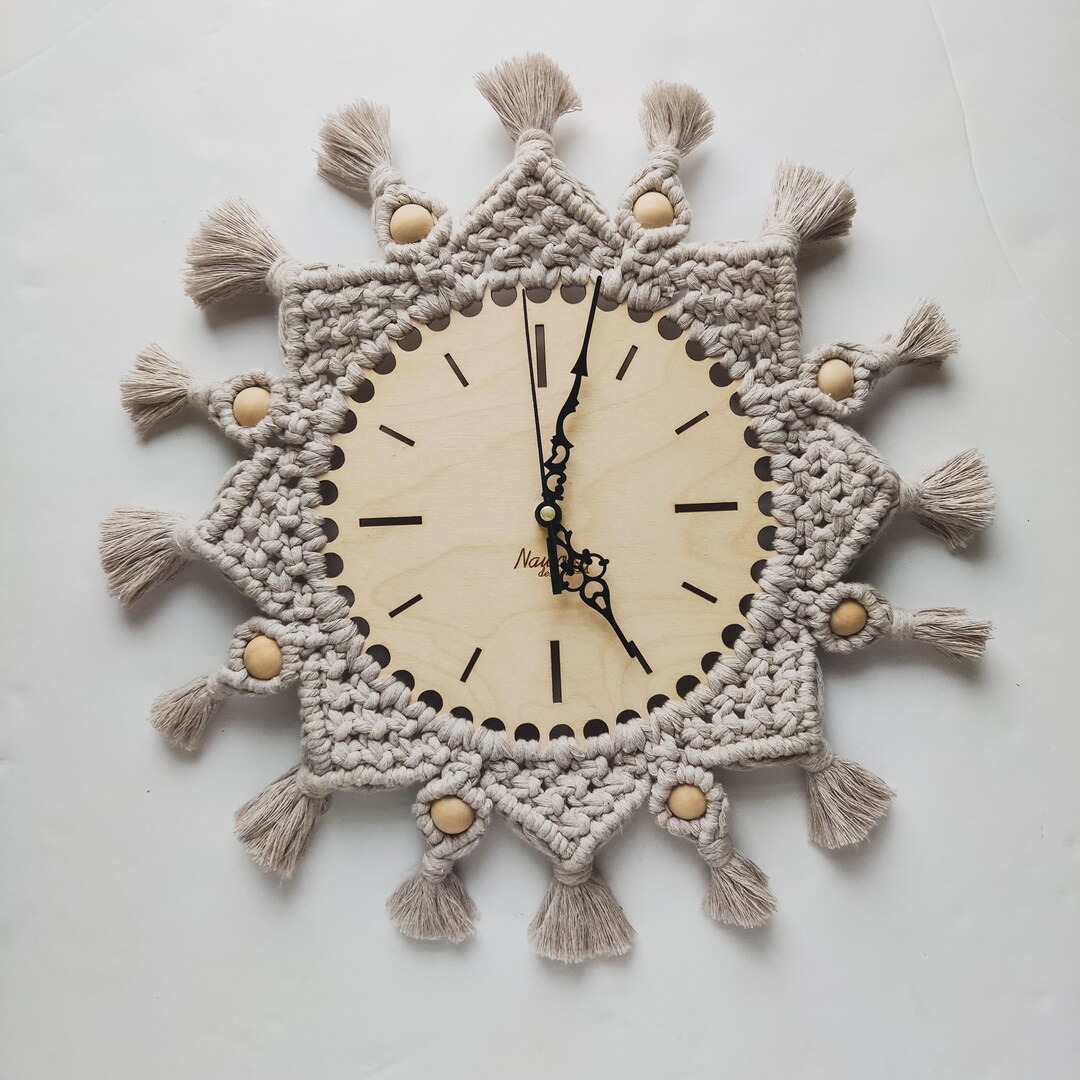 Boho Clock, Rustical Art Wall, Bohemian Interior, Macrame Clock - Etsy