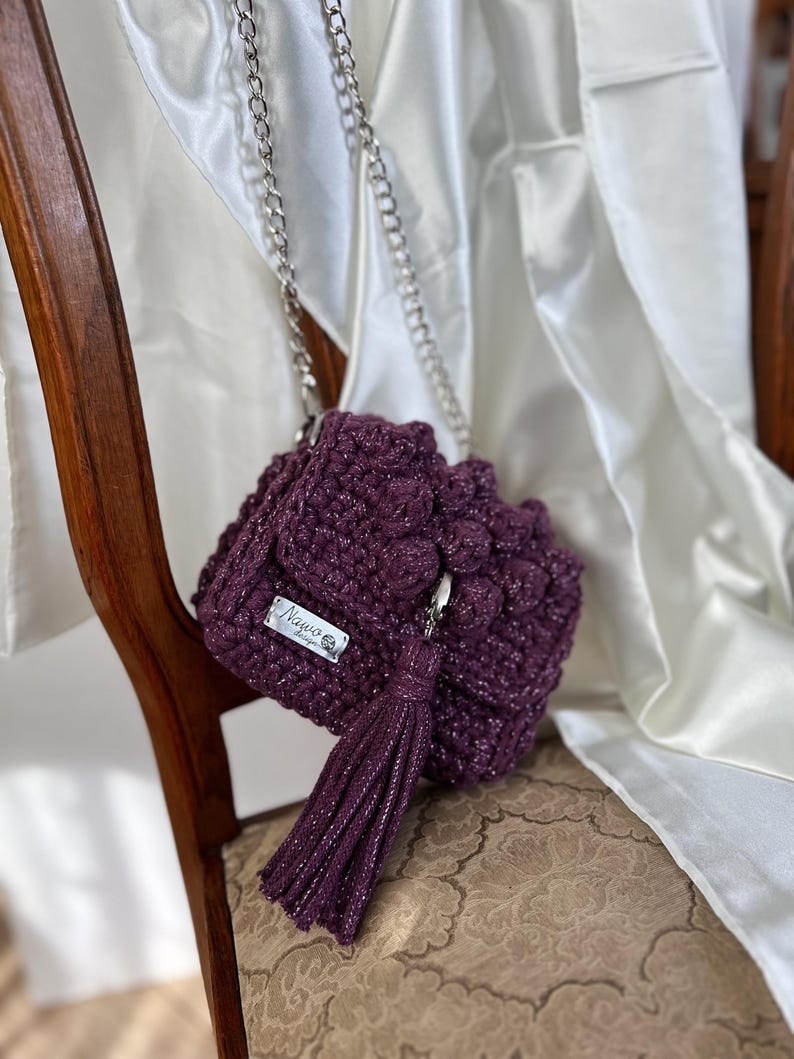 Purple Mini Bubble Bag, Violet Crochet Purse, Small Shiny Bag, Women's ...