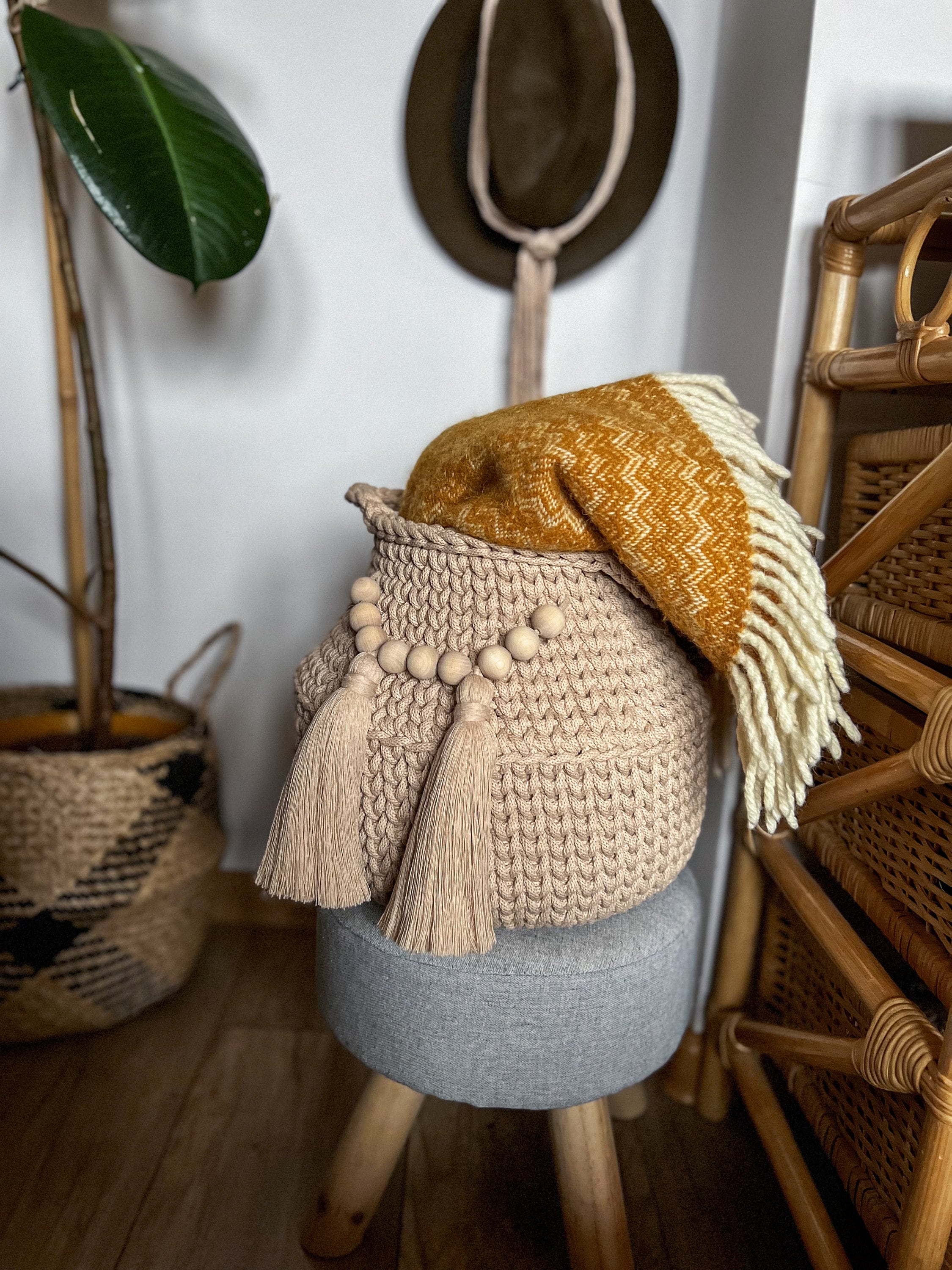 Boho Hamper, Boho Round Basket, Kidsroom Storage Container, Cotton ...