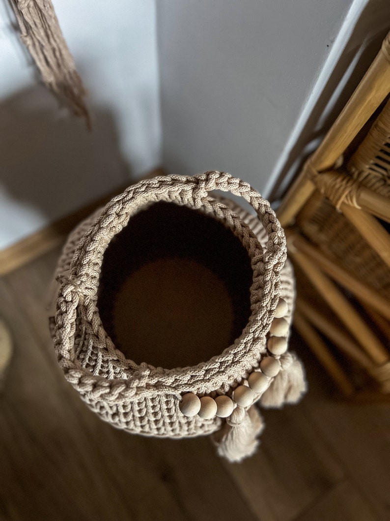 Boho Hamper, Boho Round Basket, Kidsroom Storage Container, Cotton ...