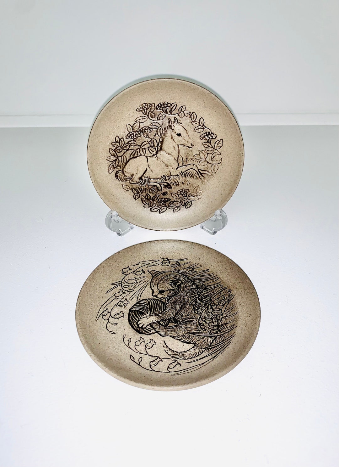 Poole Pottery - Cat / Kitten Playing & Horse, Pair of Inscribed Display ...