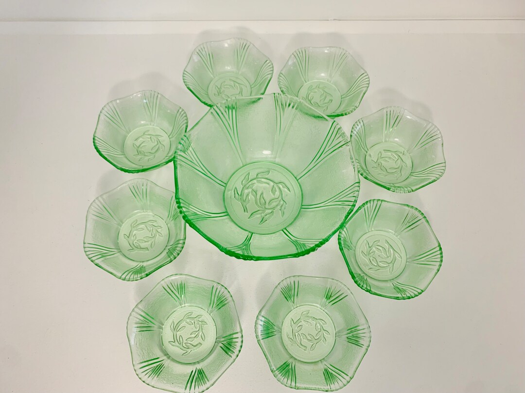 Green Depression Glass - 9 Piece Dessert / Sweet Set - Etsy
