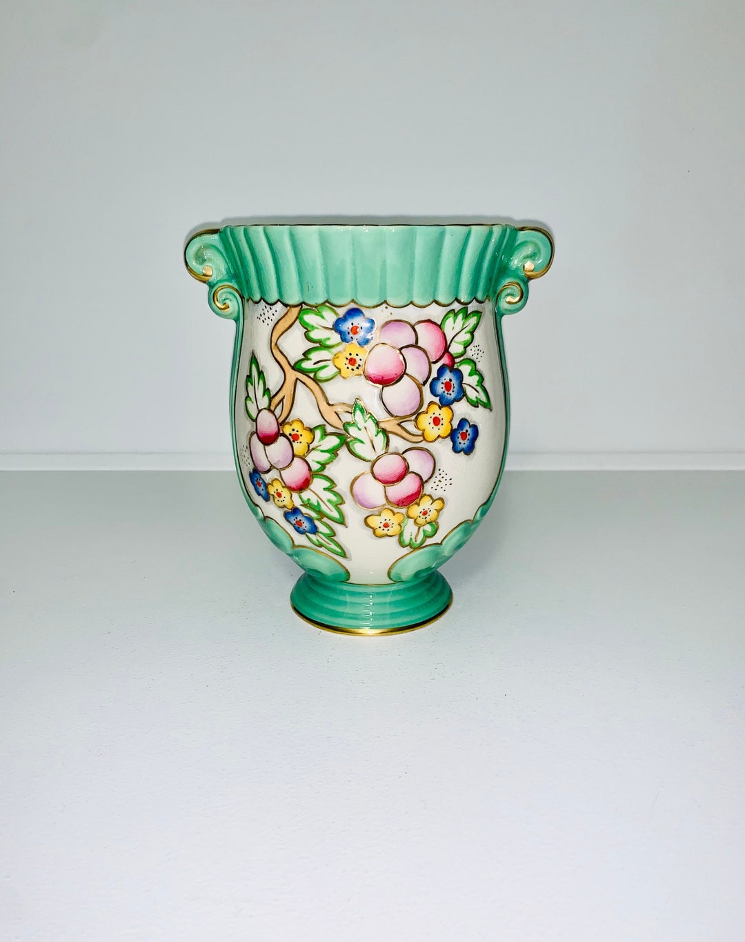 Crown Devon - Flower / Floral Handpainted 20cm Handled Vase / Urn - Etsy