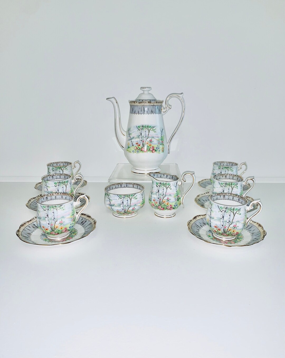 Royal Albert - Silver Birch, Complete Coffee Set. First Quality, Made ...