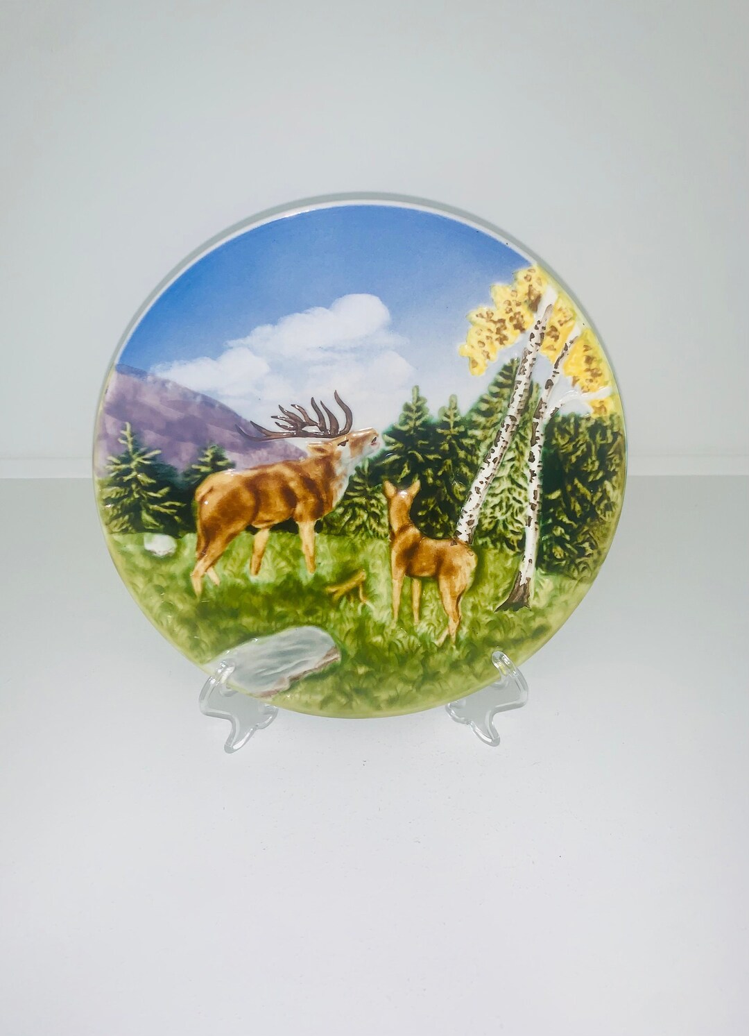German, Marie Louise Fine Ceramic - Handpainted Doe & Fawn / Deer ...