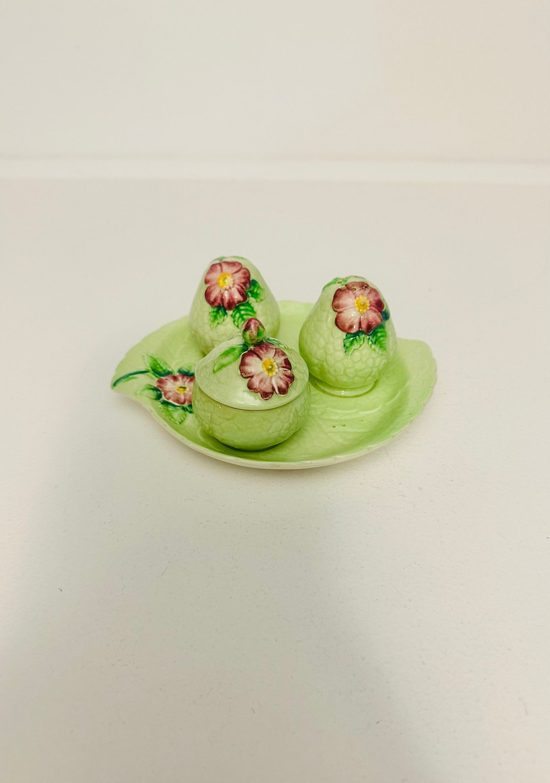 Carlton Ware Green Wild Rose, Complete Cruet Set With Mustard Pot - Etsy UK