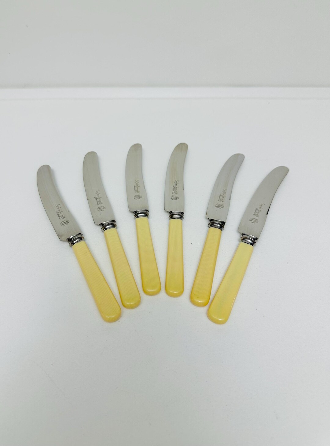 Sheffield - 6 X 20cm Faux Bone / Zylonite Handled Knives. Made in ...