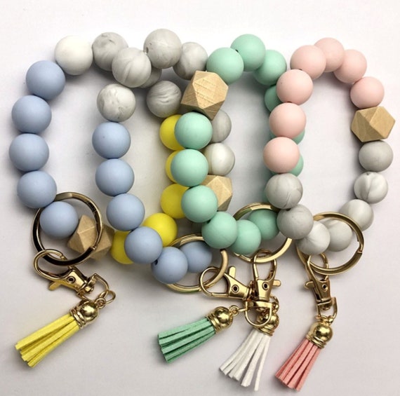 Silicone Beaded Keychain Bracelet Pastel Color Fashion - Etsy