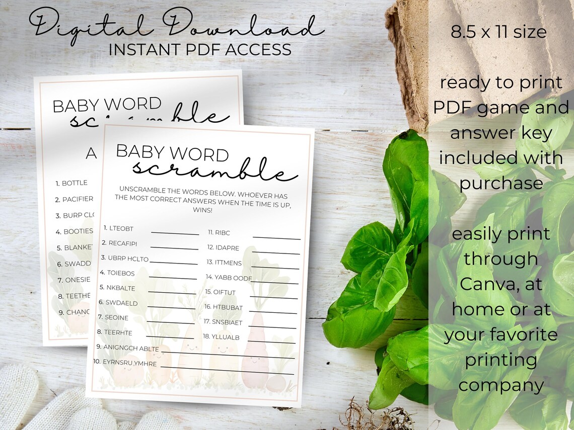 Little Sprout Baby Shower Word Scramble Game (PDF) - Etsy