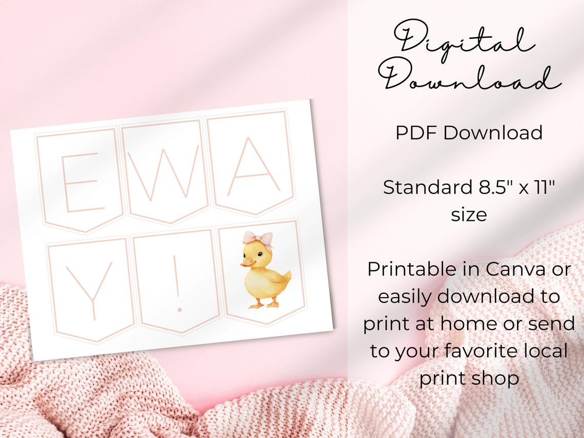 Printable Duckling Baby Shower Banner | Pink & Yellow DIY Banner | A ...