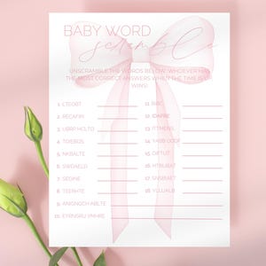 Pink Bow Baby Shower Word Scramble Game (instant Download) - Etsy