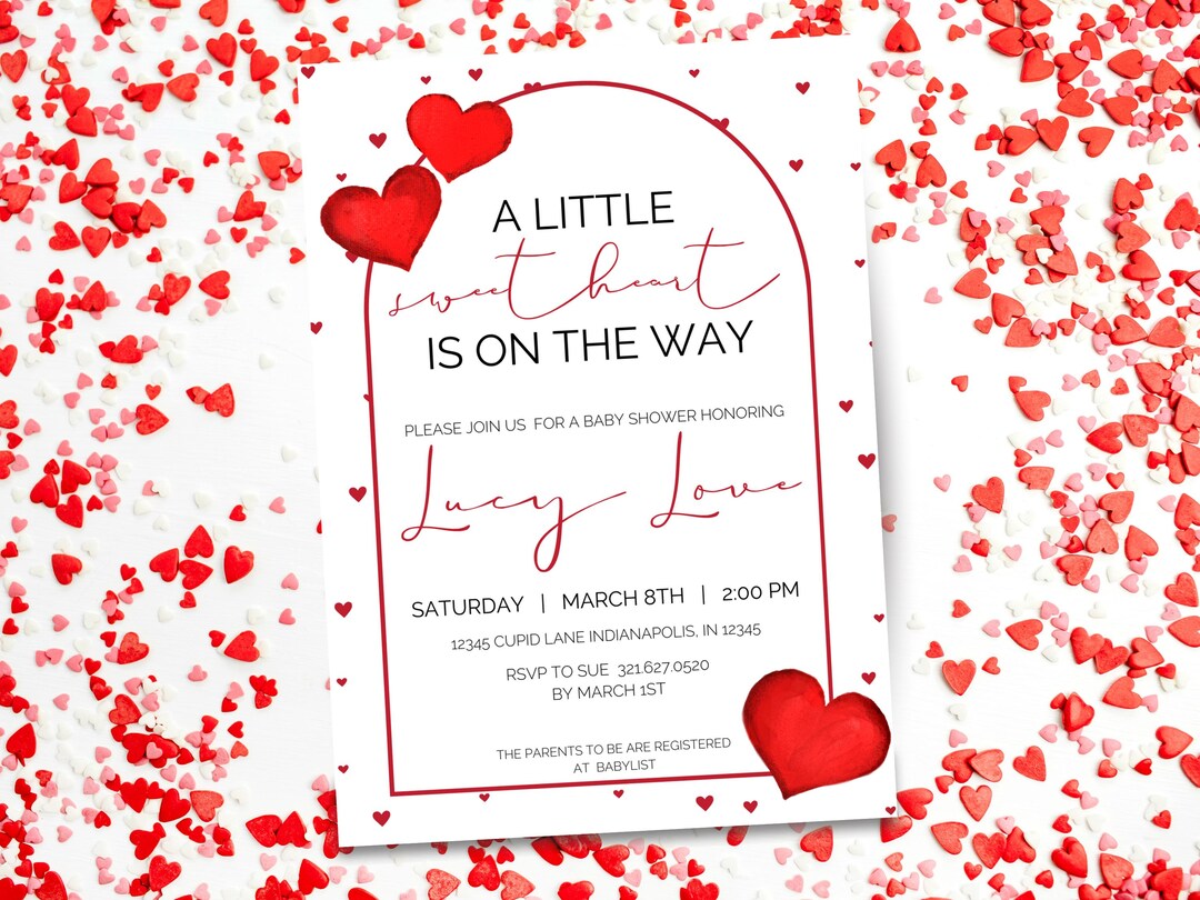 Editable Valentine's Day Baby Shower Invitation - 'A Little Sweetheart ...