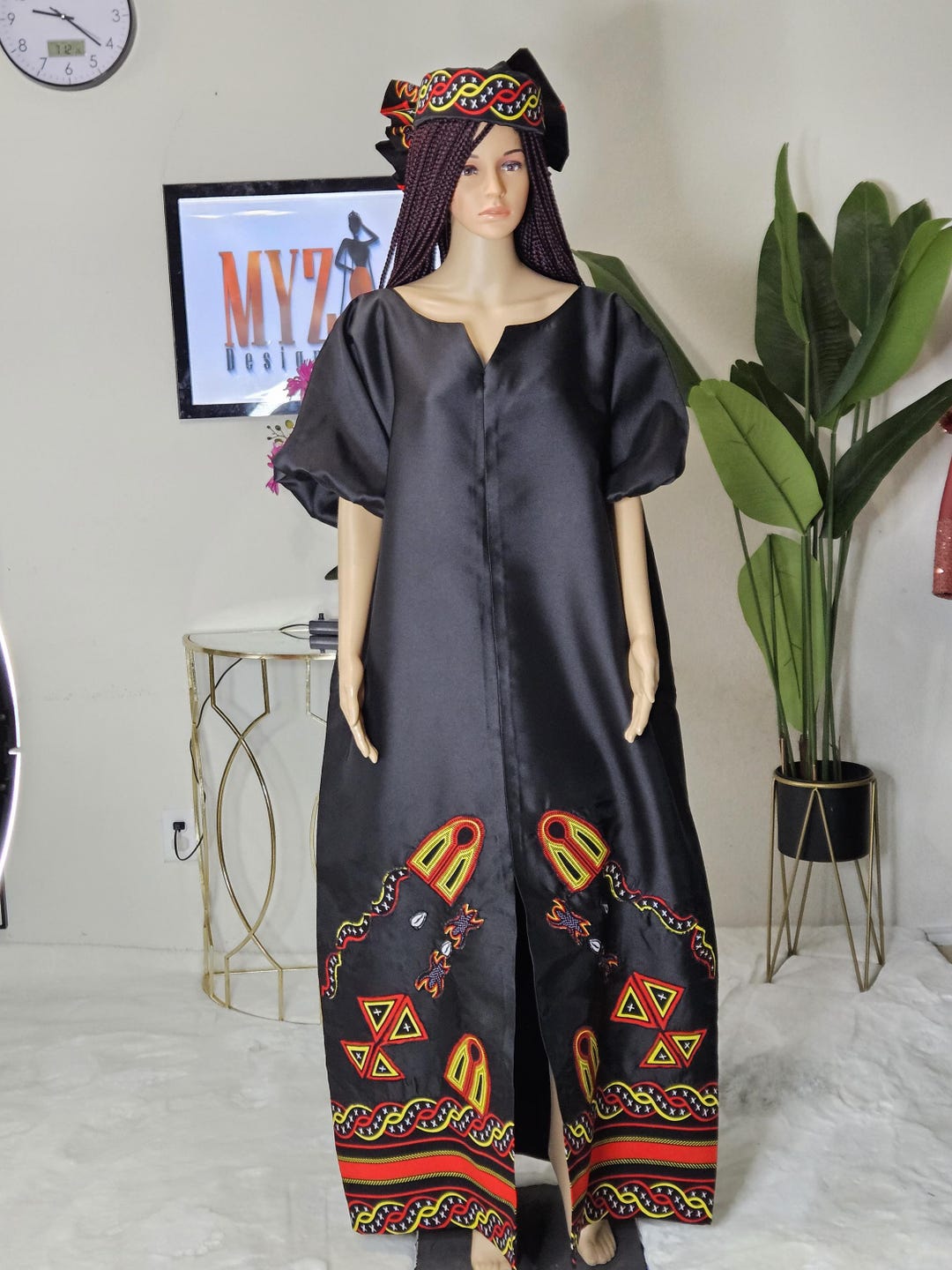Mikado Satin Bubu Gown With Ankara Toghu Hat: Cameroon Rich Auntie ...