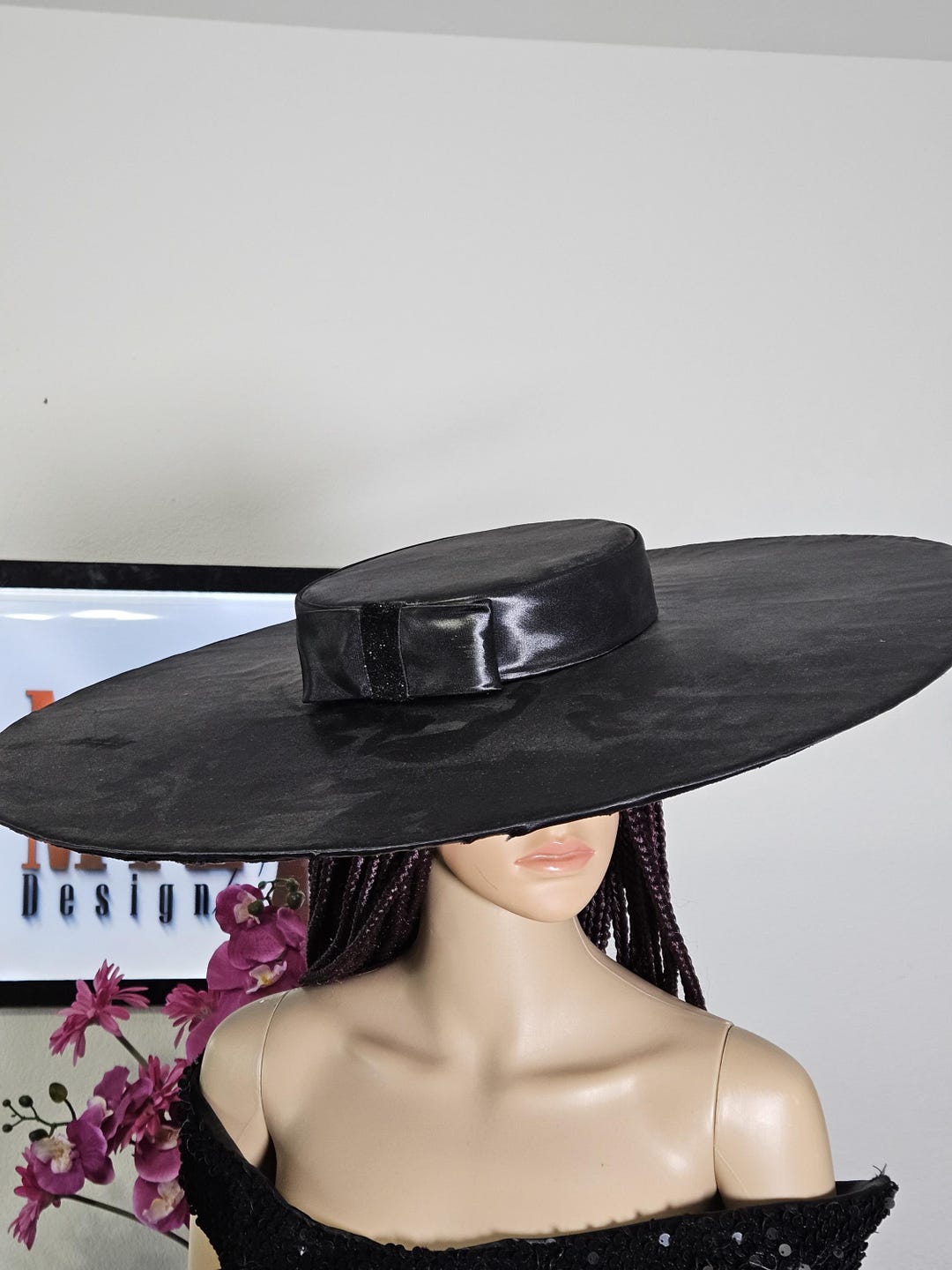 Wide Brim Black Boater Hat: Sturdy Wedding Fascinator - Etsy