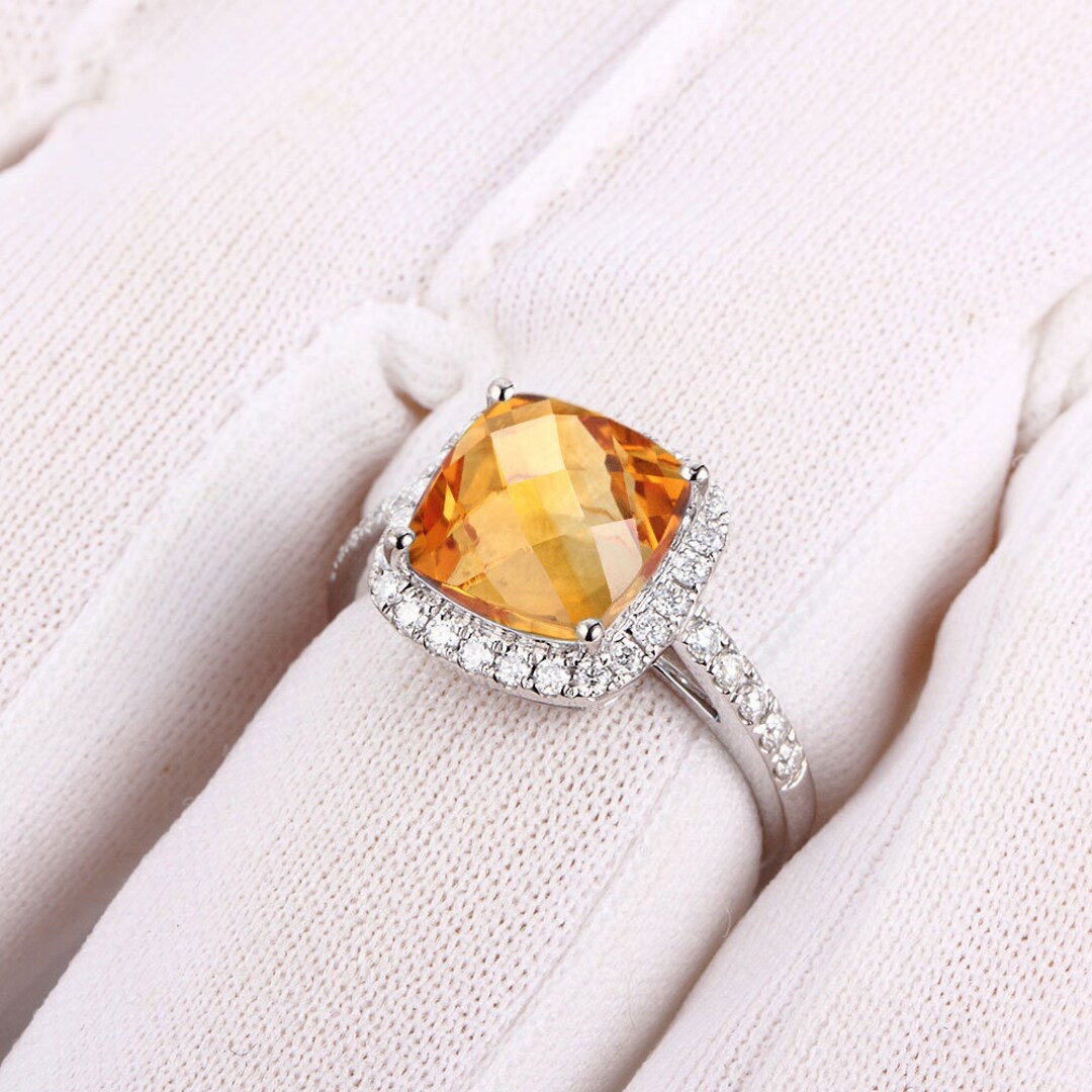 Natural Square Citrine Ring 9mmsolid 14k/18k Gold Ring925 - Etsy UK