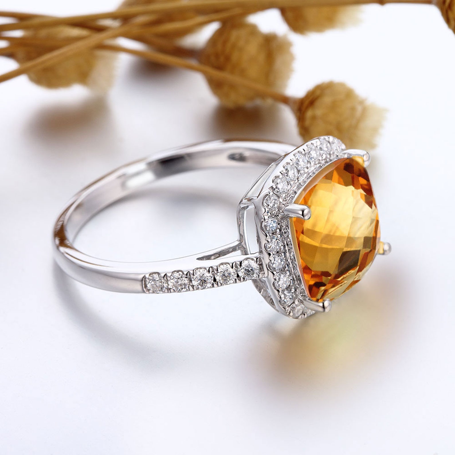 Natural Square Citrine Ring 9mmsolid 14k/18k Gold Ring925 - Etsy UK