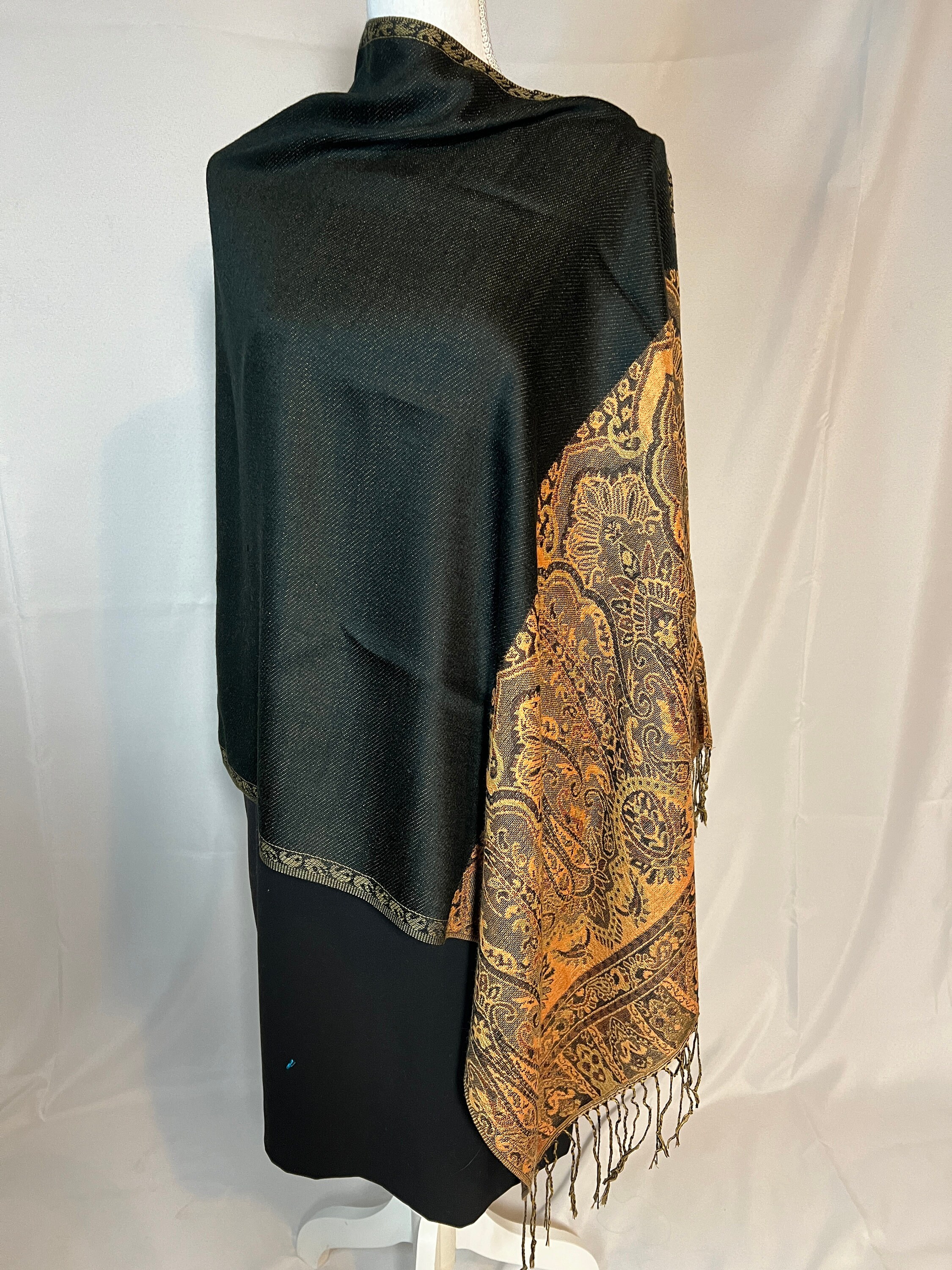 Pashmina Shawl / Poncho in Black and Bronze - Etsy