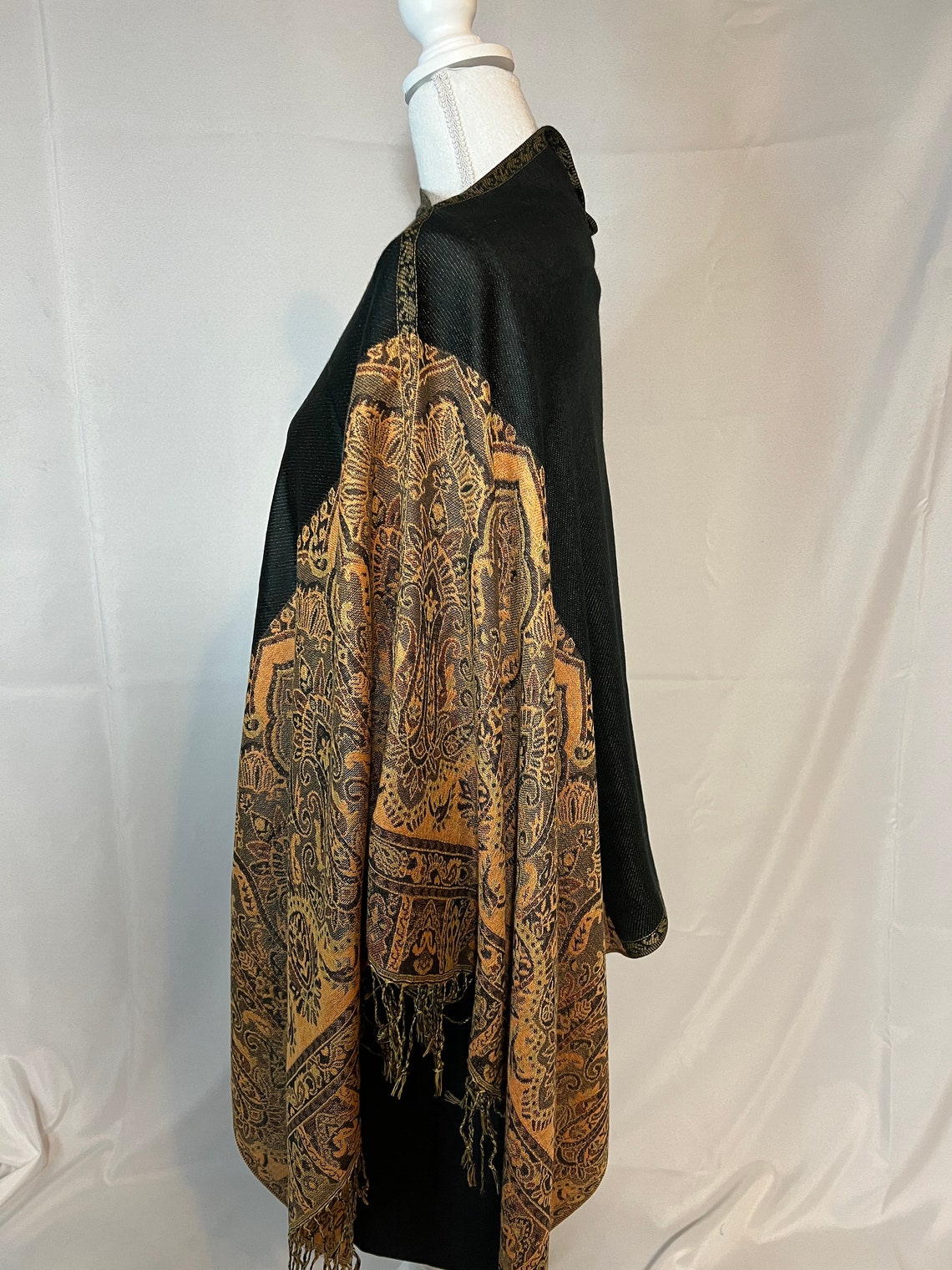 Pashmina Shawl / Poncho in Black and Bronze - Etsy