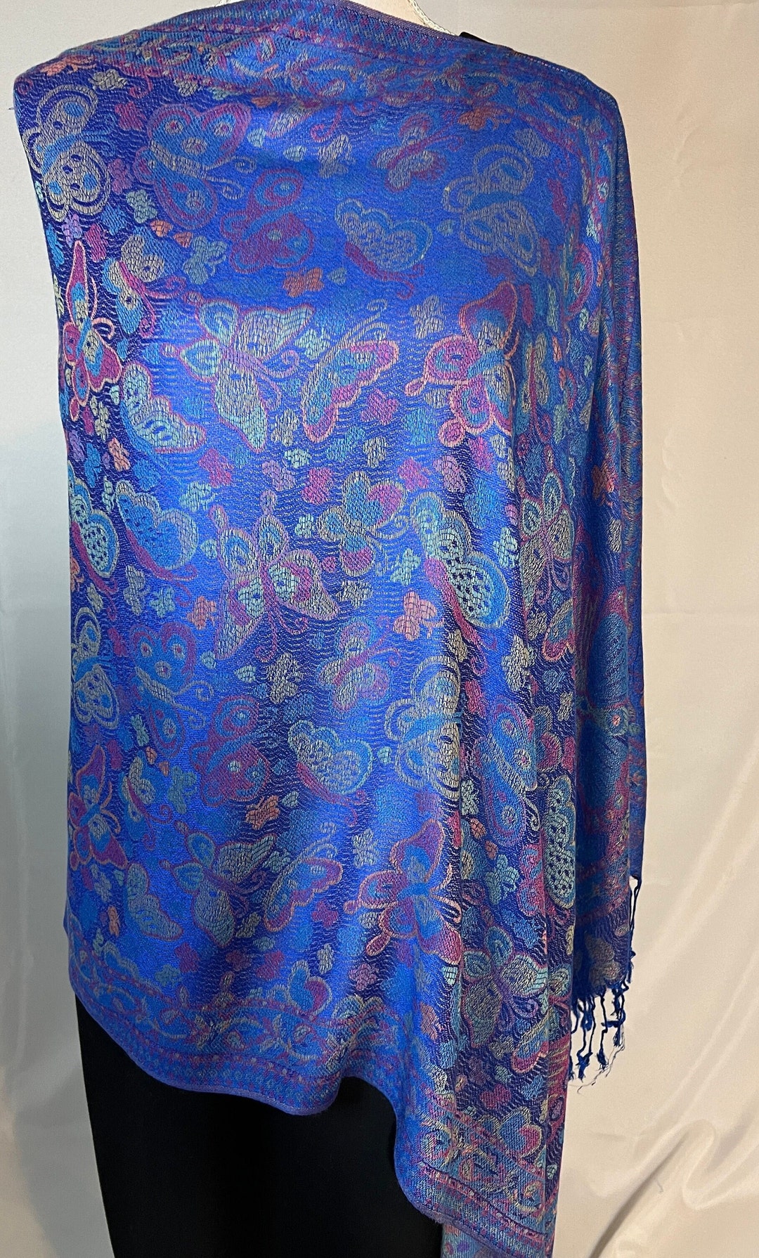 Pashmina Poncho in Royal Blue Butterfly - Etsy