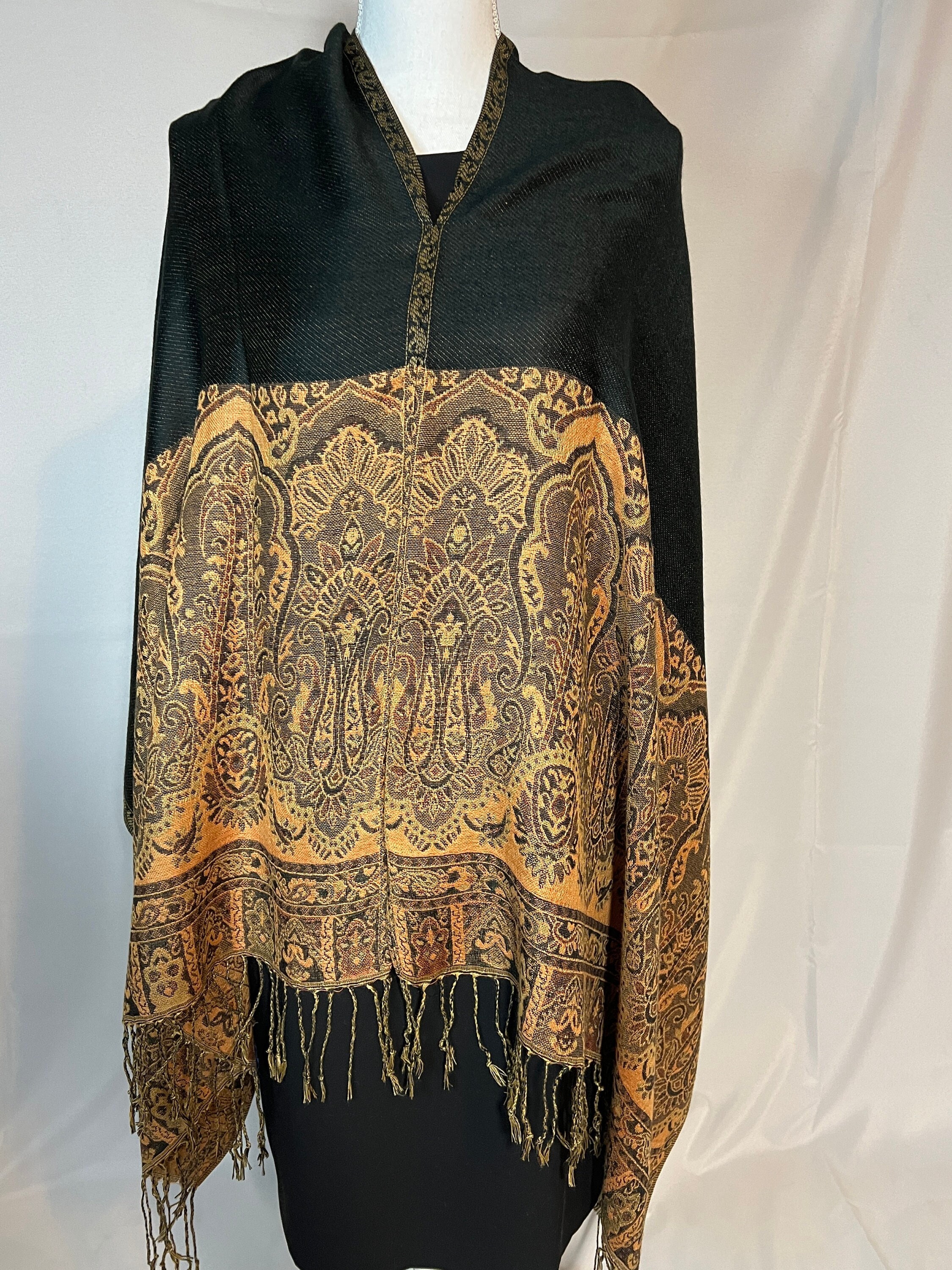 Pashmina Shawl / Poncho in Black and Bronze - Etsy
