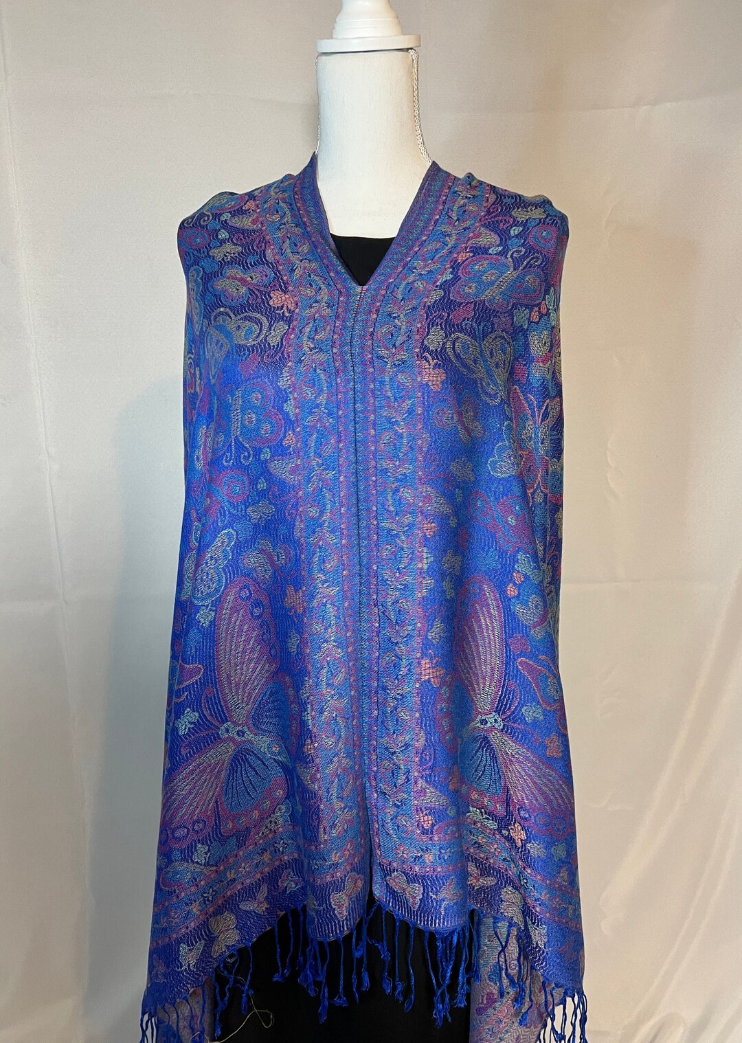 Pashmina Poncho in Royal Blue Butterfly - Etsy
