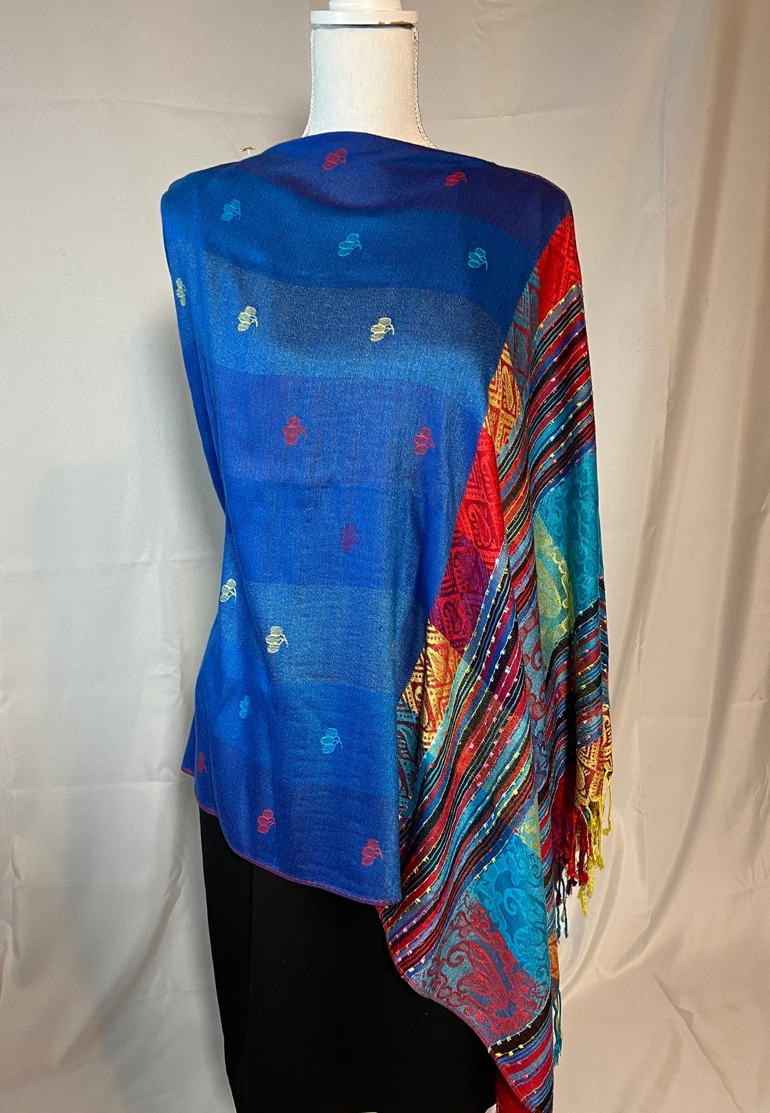 Pashmina Poncho in Royal Blue Stripes - Etsy