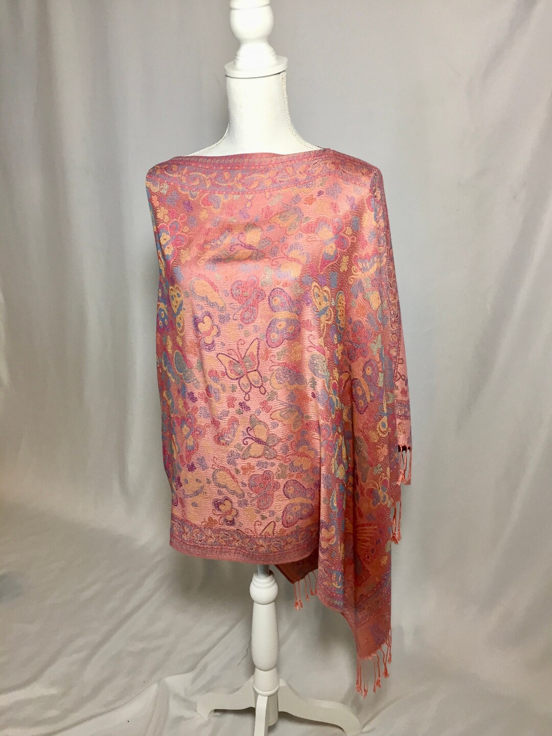Pashmina Shawl/ Poncho Coral Butterfly - Etsy