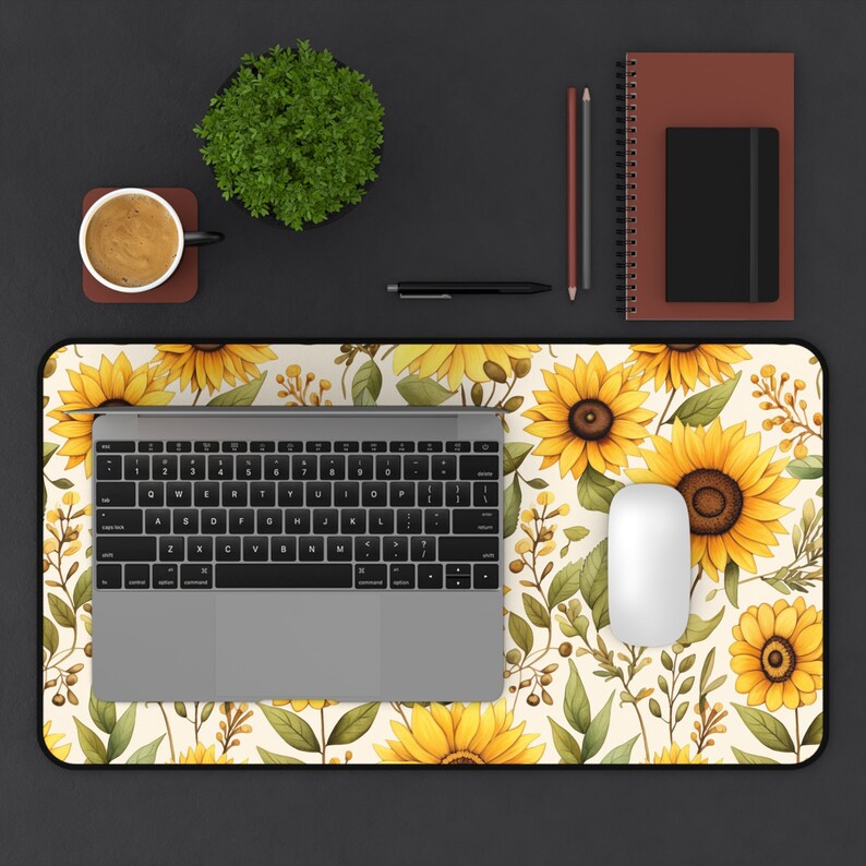 Aesthetic Desk Mat Sunflower Vintage Cute Workspace Decor, Nature ...