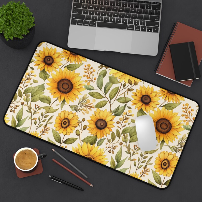 Aesthetic Desk Mat Sunflower Vintage Cute Workspace Decor, Nature ...