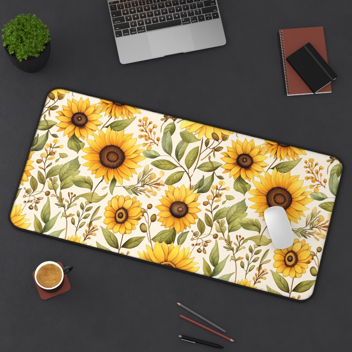 Aesthetic Desk Mat Sunflower Vintage Cute Workspace Decor, Nature ...