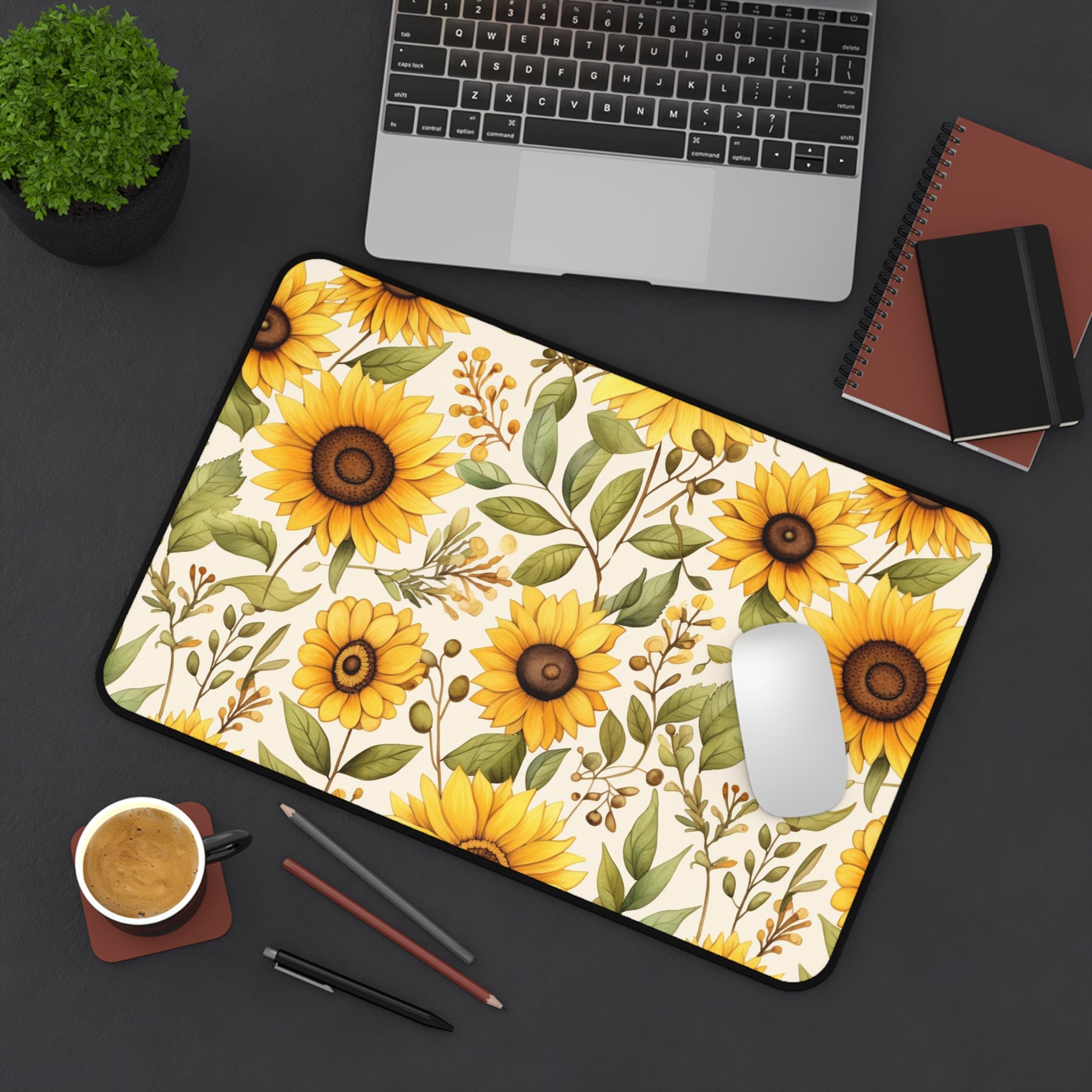 Aesthetic Desk Mat Sunflower Vintage Cute Workspace Decor, Nature ...