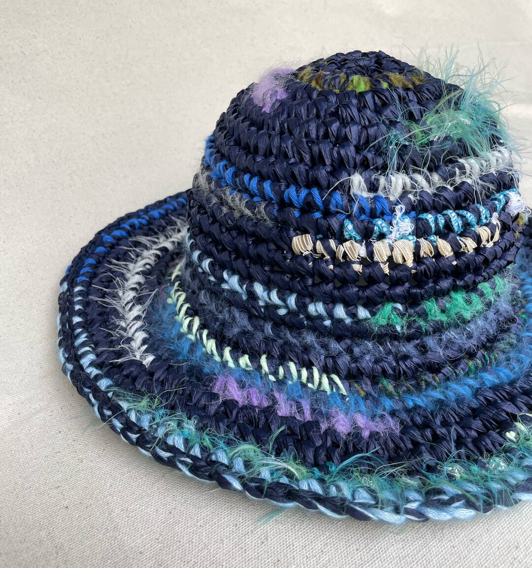 Navy Blue Raffia Sun Hat - Etsy