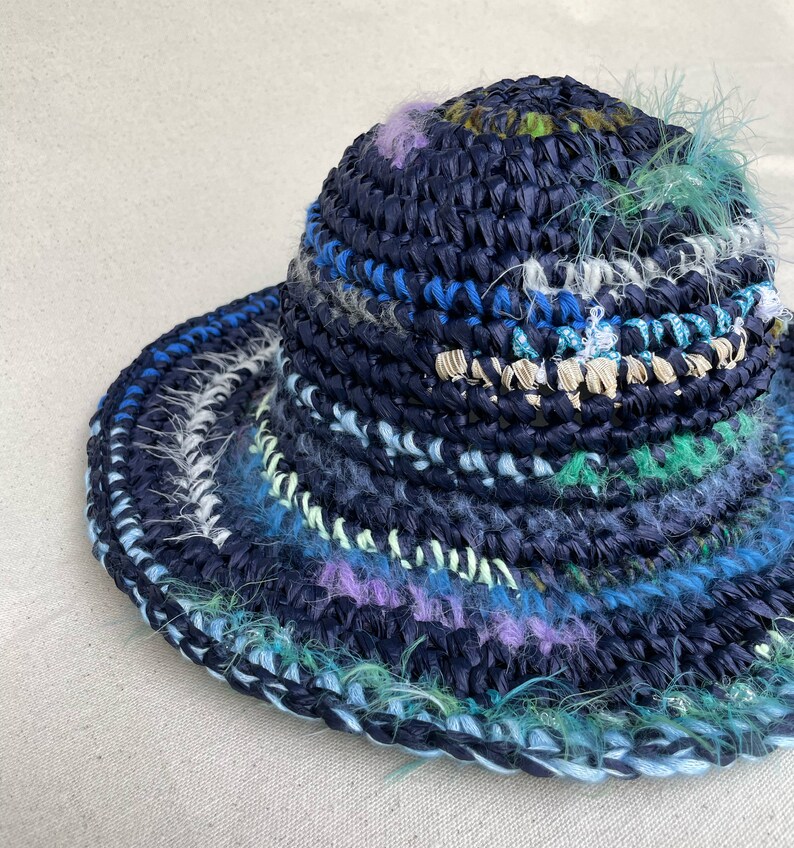 Navy Blue Raffia Sun Hat - Etsy