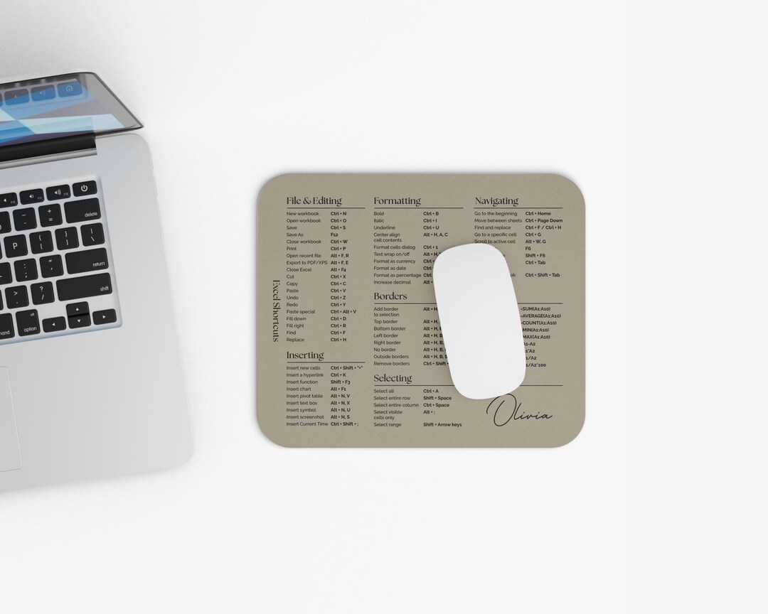 Excel Shortcuts Custom Mouse Pad, Personalized Keyboard Cheat Sheet ...