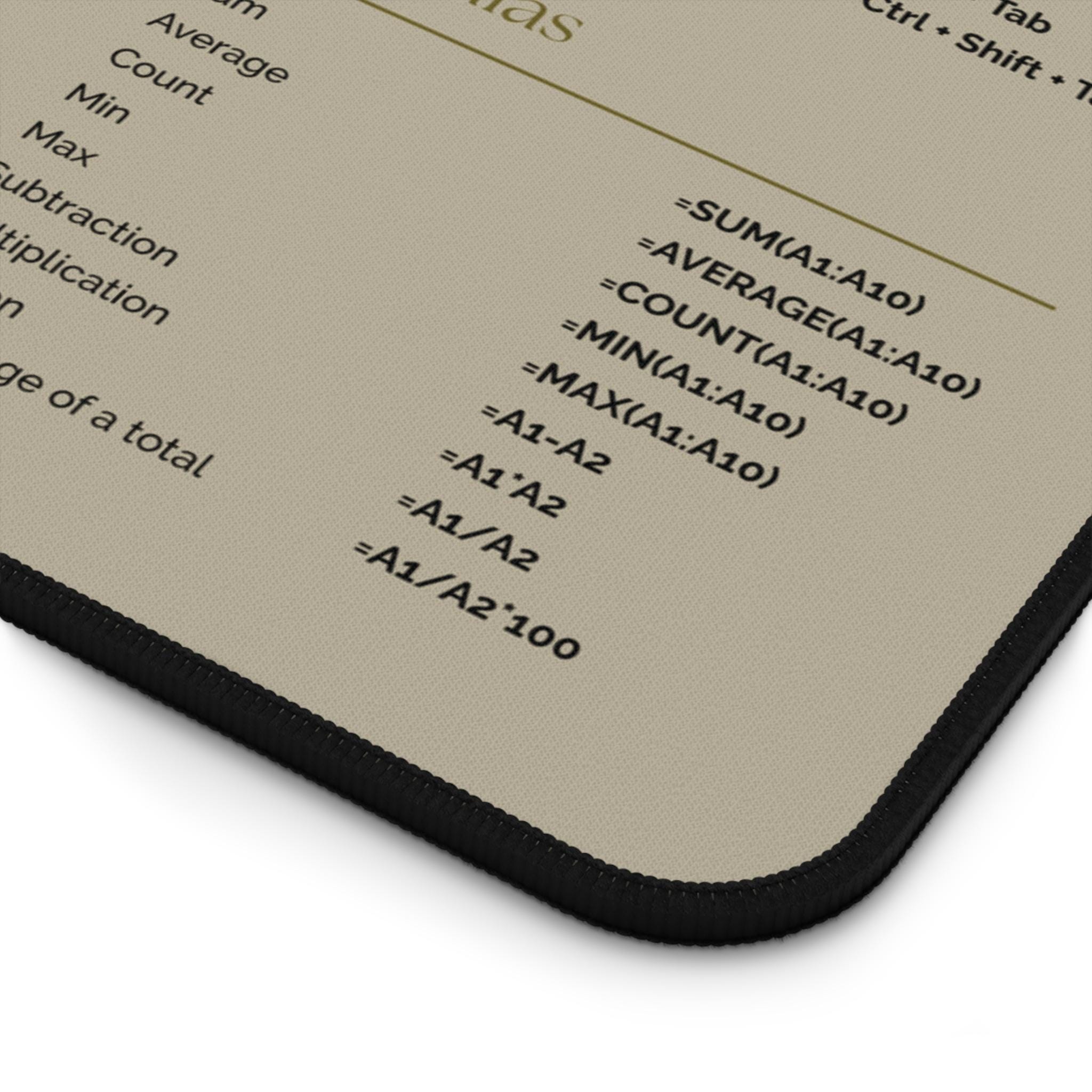 Excel Shortcuts Desk Mat, Large Mouse Pad, Personalized Keyboard Cheat ...