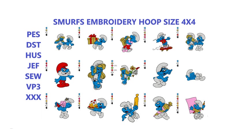 Smurfs Machine Embroidery Design Pattern Collection INSTANT | Etsy