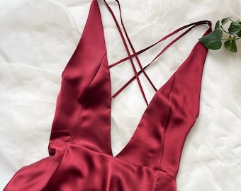 Deep V-neck Silk Dress Sewing Pattern PDF XS-L - Etsy