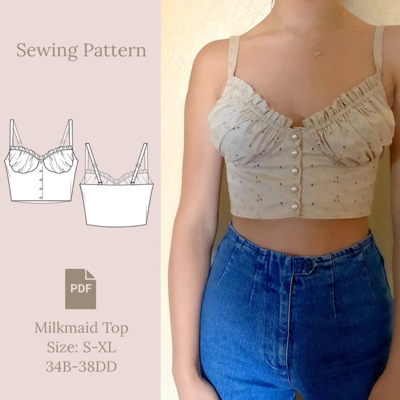 Milkmaid Top Sewing Pattern PDF 34A-34D,38DD - Etsy