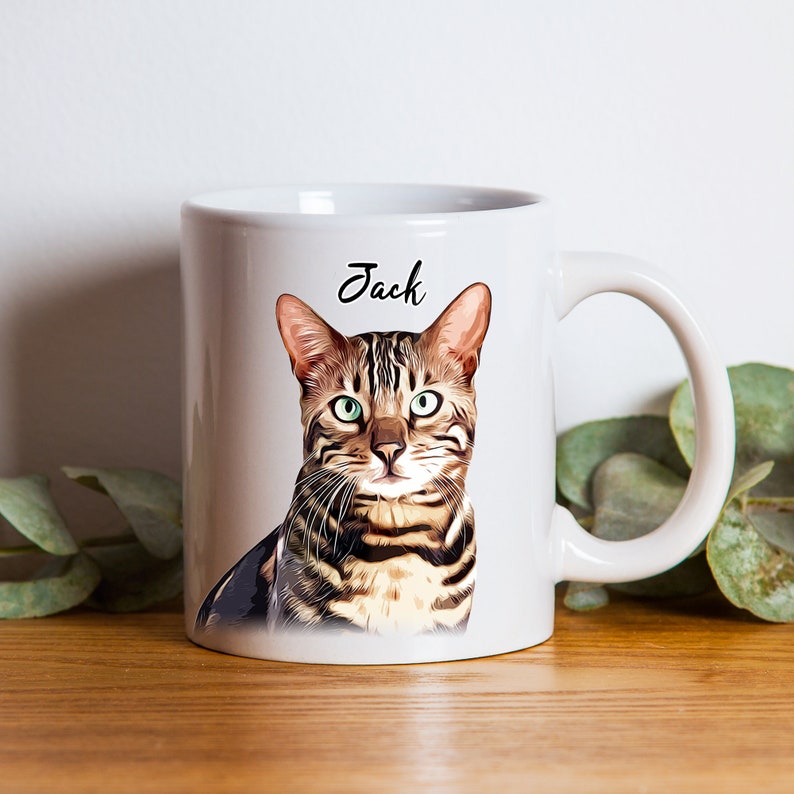 Custom Cat Portrait Coffee Mug Personalized Cat Coffee Mugs Etsy