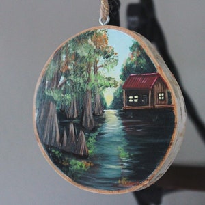 Birch Wood Hand-painted Swamp Scene Christmas Ornament: Serene - Etsy