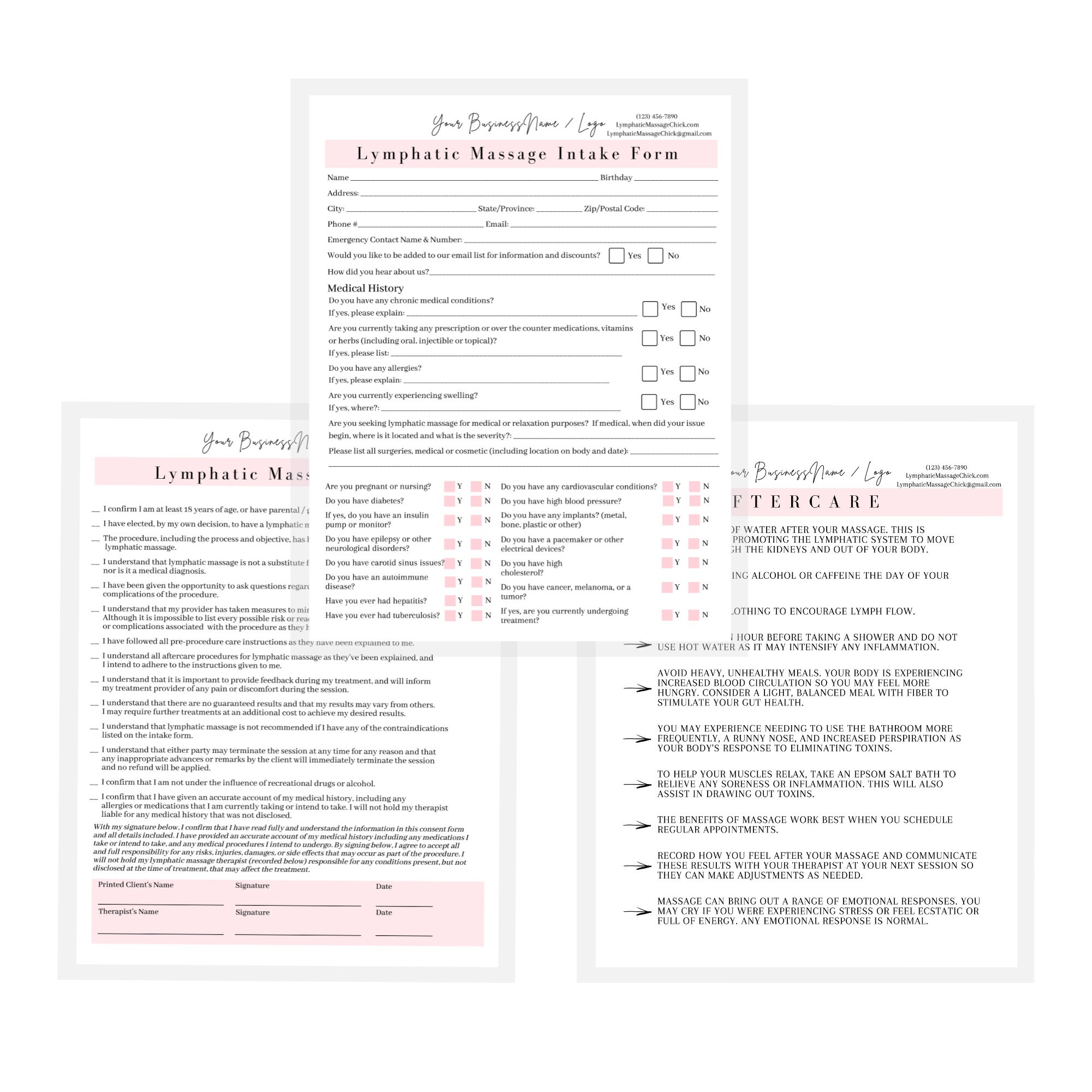 Clients Signature Digital Download 8.5 x 11 A1 Forms Lymphatic Massage ...