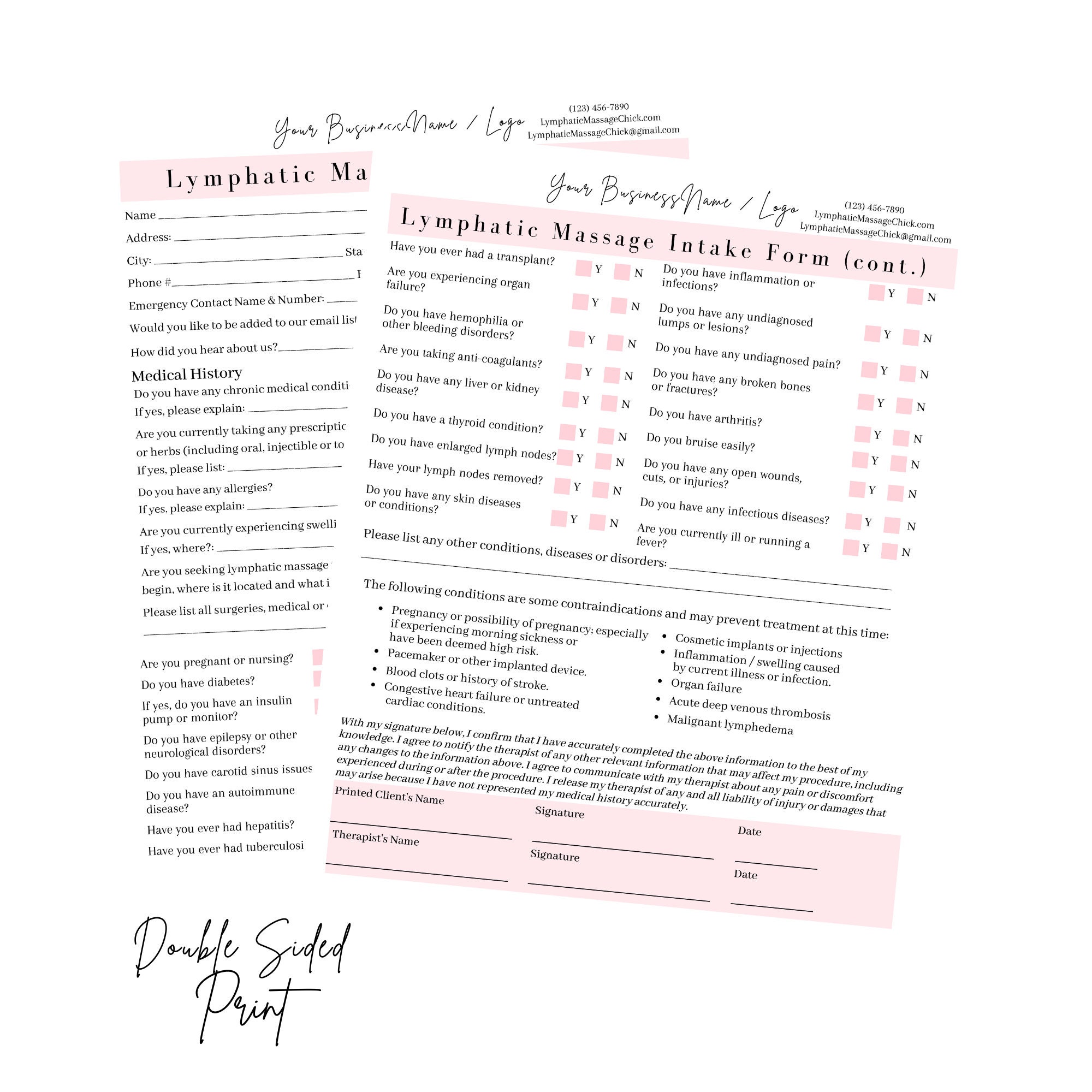 Clients Signature Digital Download 8.5 x 11 A1 Forms Lymphatic Massage ...