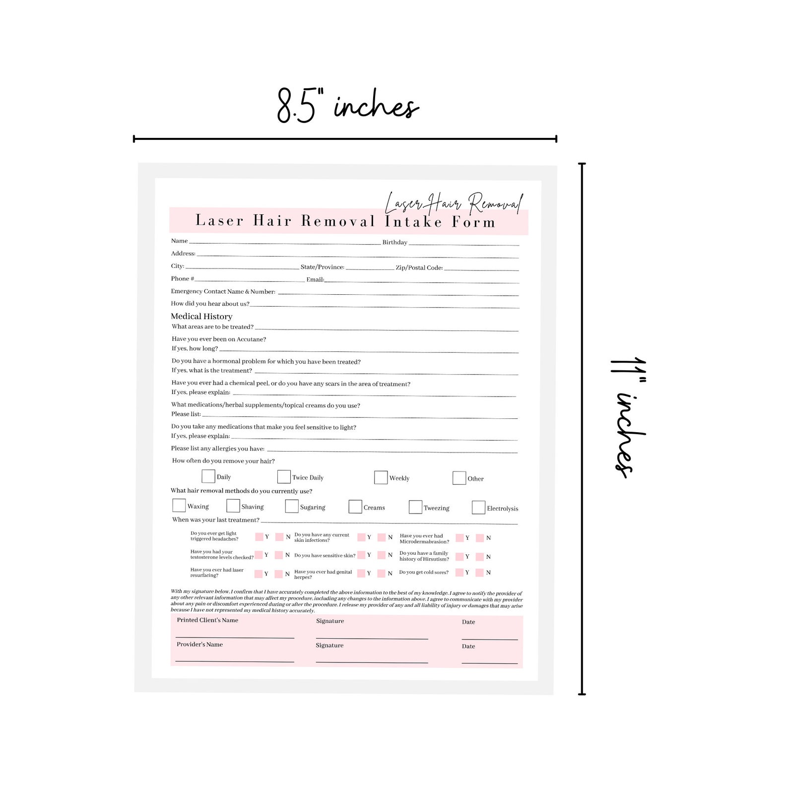 Laser Hair Removal Intake Consent and Aftercare Form With | Etsy