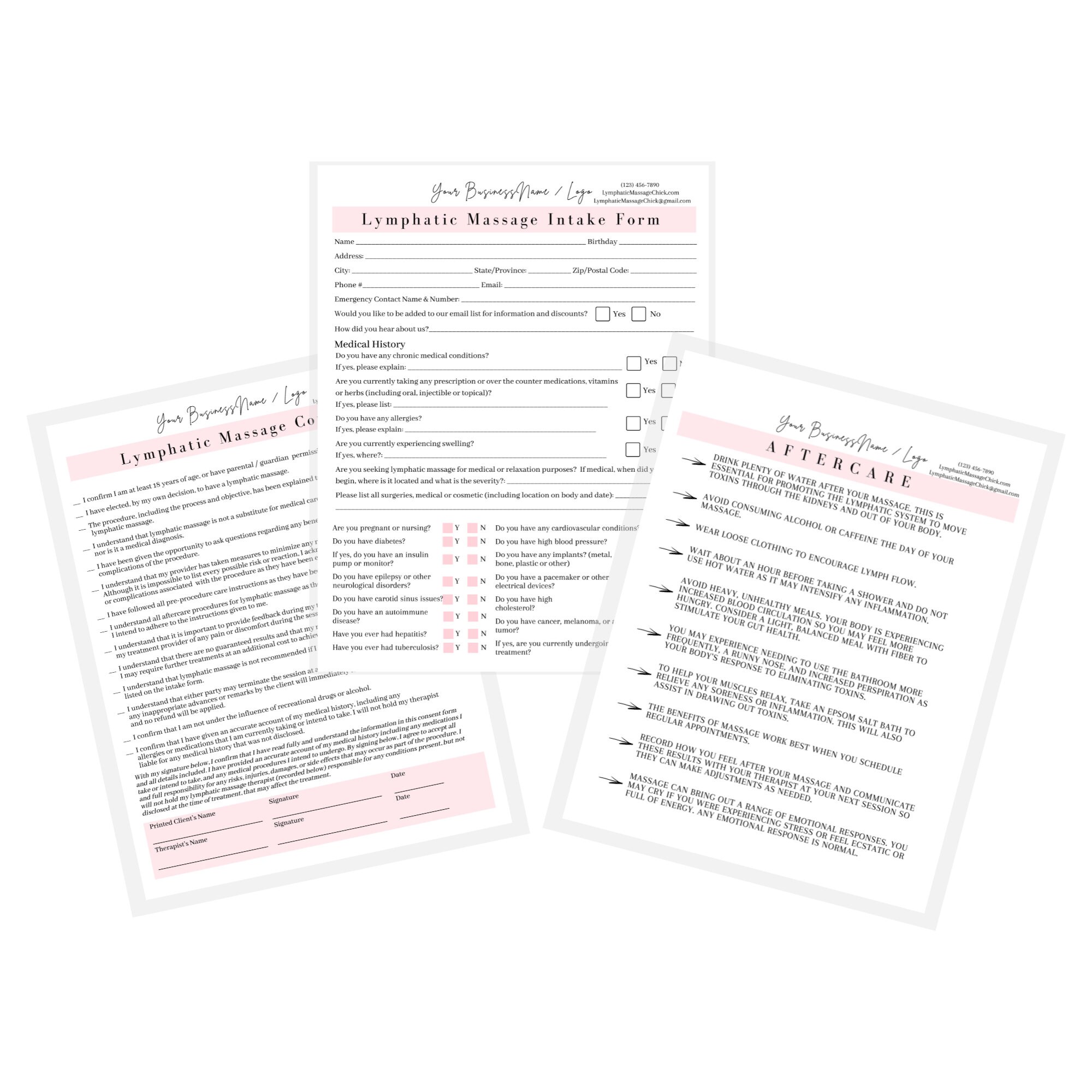 Clients Signature Digital Download 8.5 x 11 A1 Forms Lymphatic Massage ...