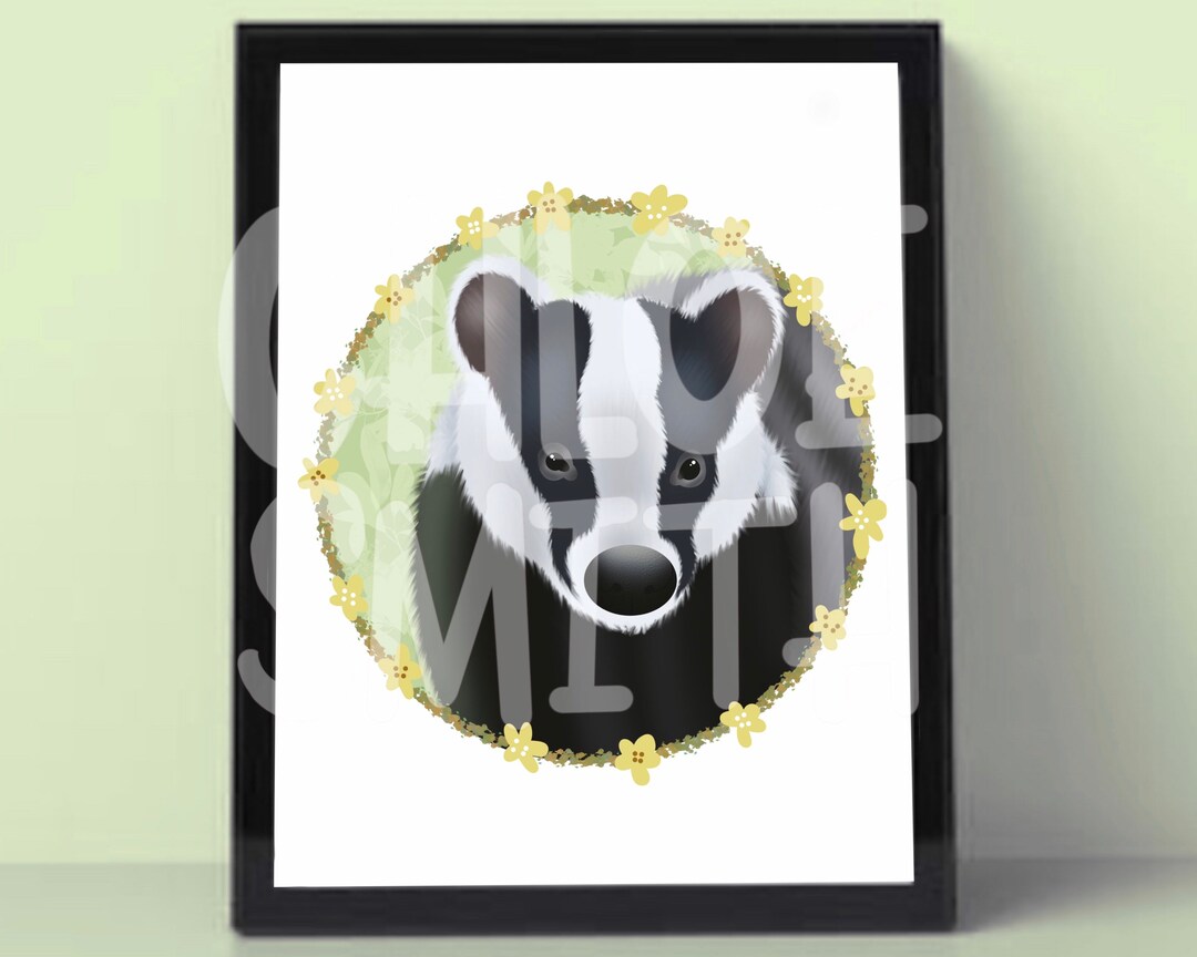 Badger in Floral Wreath Art Print Illustration Floral Flower Plant ...