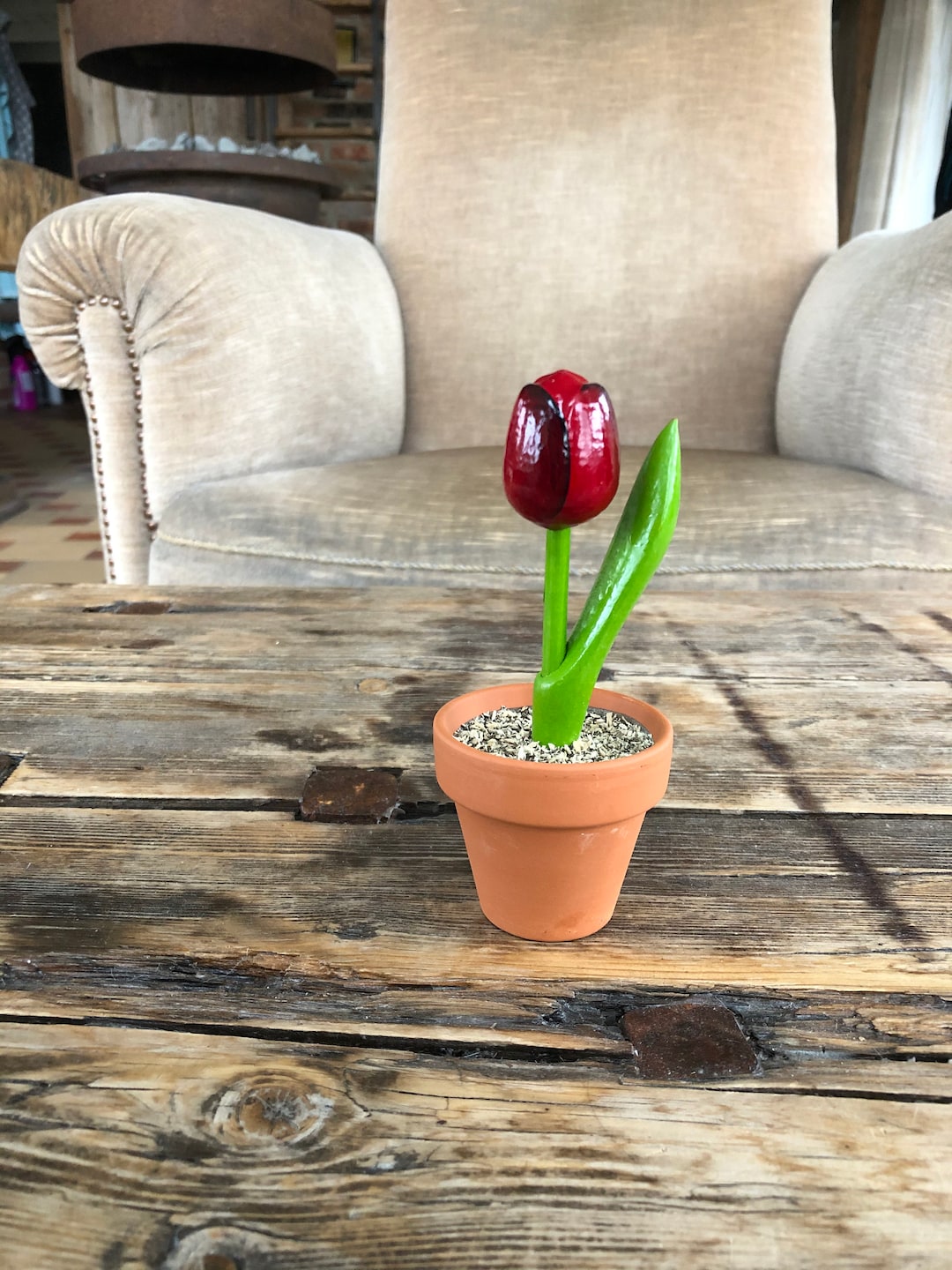 Handmade Wooden Tulip, Red Flower Table Decor (5.1'') - Etsy
