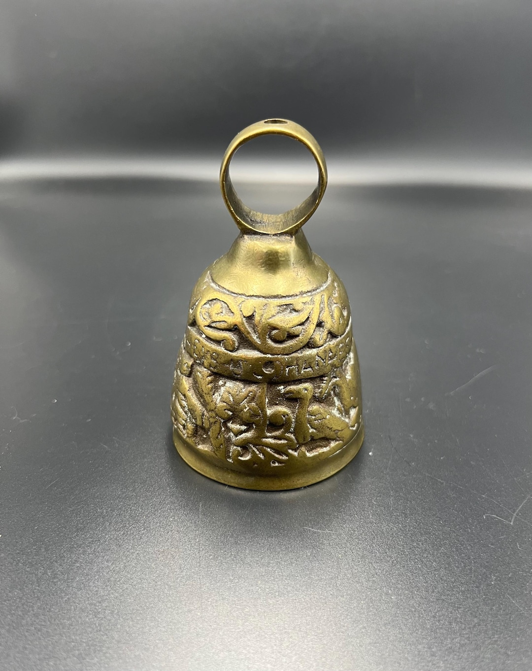 Vintage Brass Bell, Decorative Hand Bell With Floral Relief, Small ...