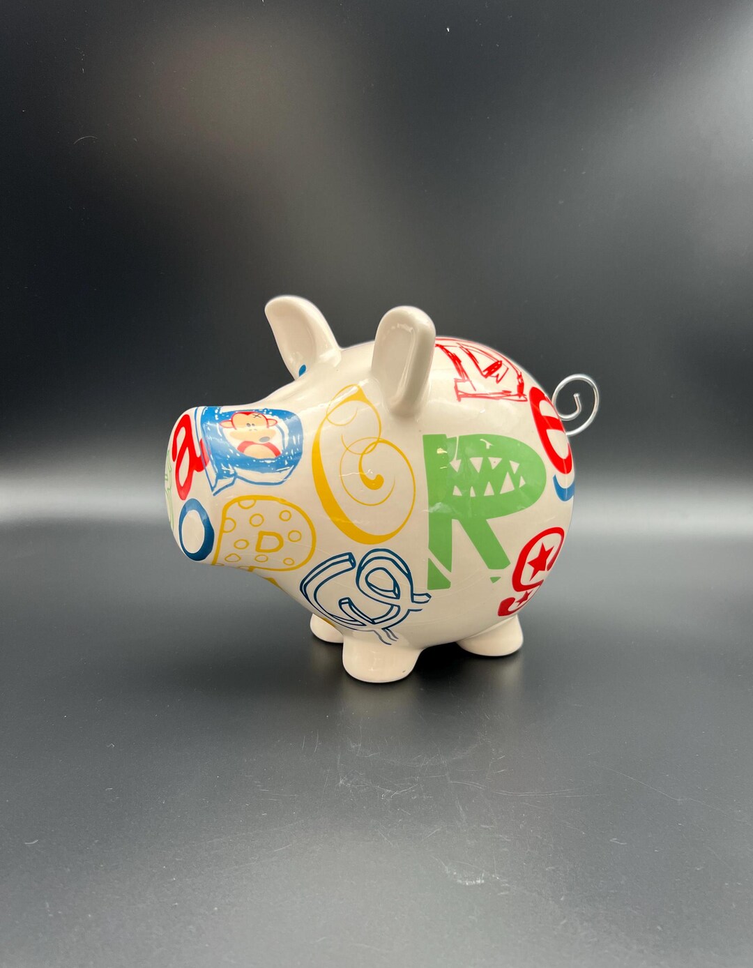 Vintage Money Box, Large Ceramic Pig Saving Bank, Piggy Bank, White ...