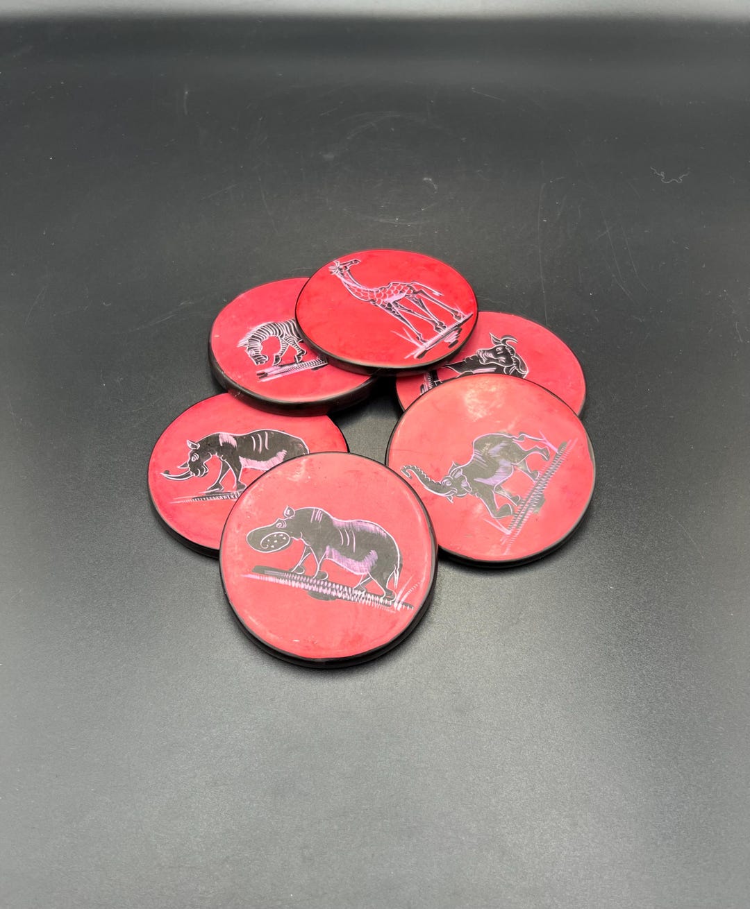 Vintage Soapstone Coasters, Hand Made Set of 6 African Stone Coasters ...