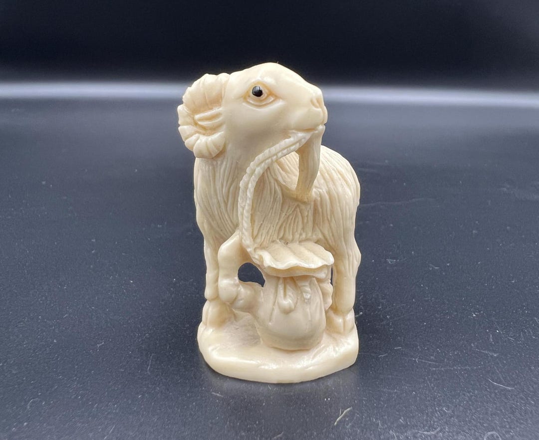 Vintage Goat Figurine, Small Plastic Goat With Money Bag Statuette ...